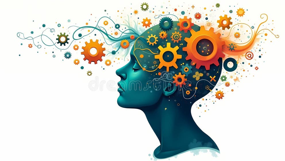 A Stylized Illustration of a Human Profile with a Vibrant Array of ...