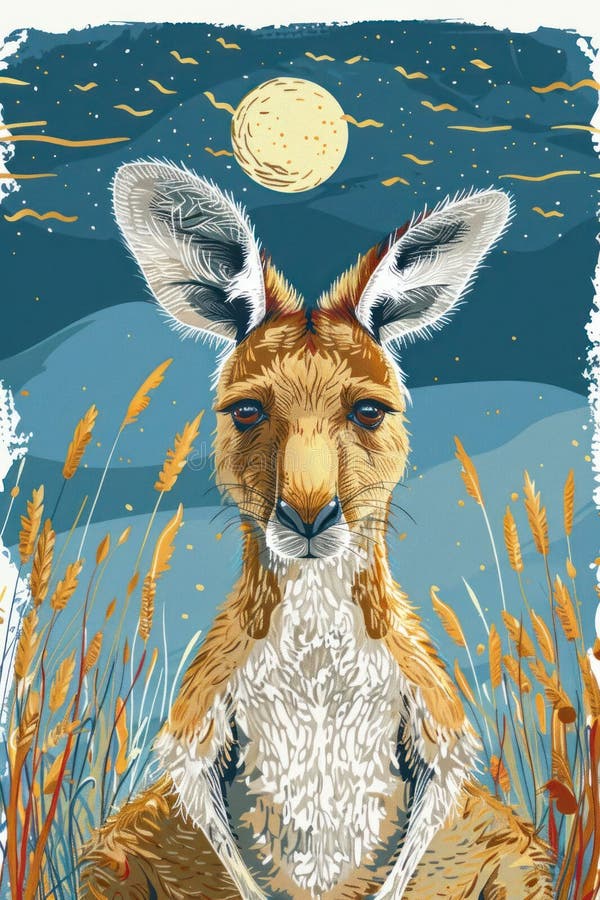 Serene Kangaroo Under the Night Sky: a Majestic Portrait Stock ...