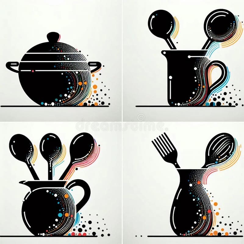 Stylized Illustration of Kitchenware. Stock Illustration - Illustration ...