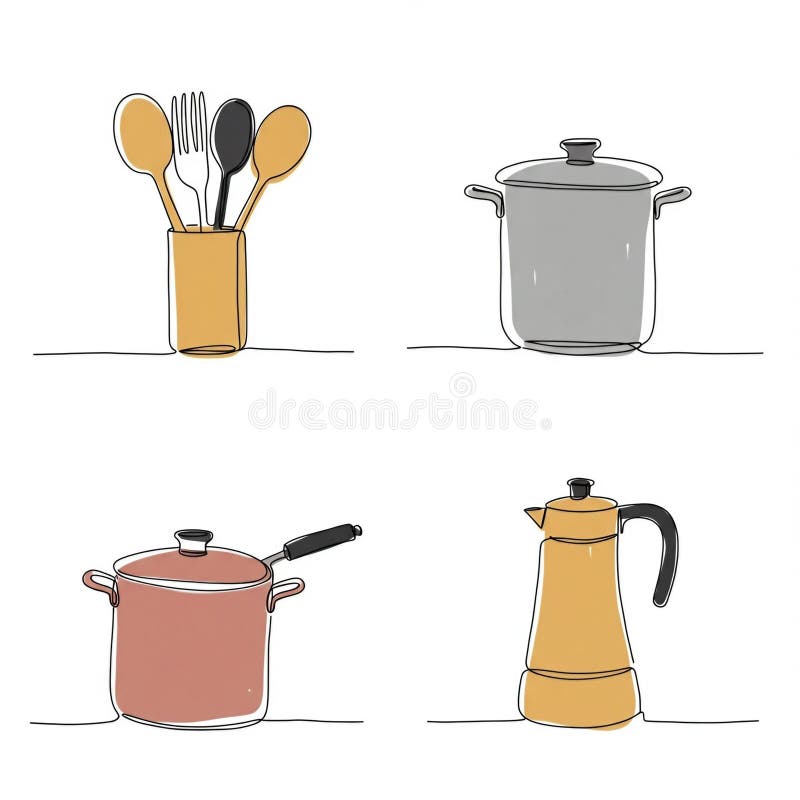 Stylized Illustration of Kitchenware. Stock Illustration - Illustration ...