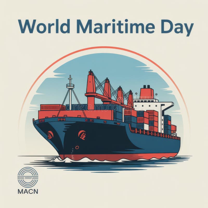 World Maritime Day Celebration with a Cargo Ship Illustration Stock Illustration - Illustration ...