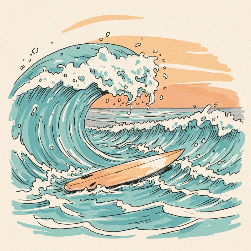 A Stylized Illustration of a Large Ocean Wave Curling Over Itself ...