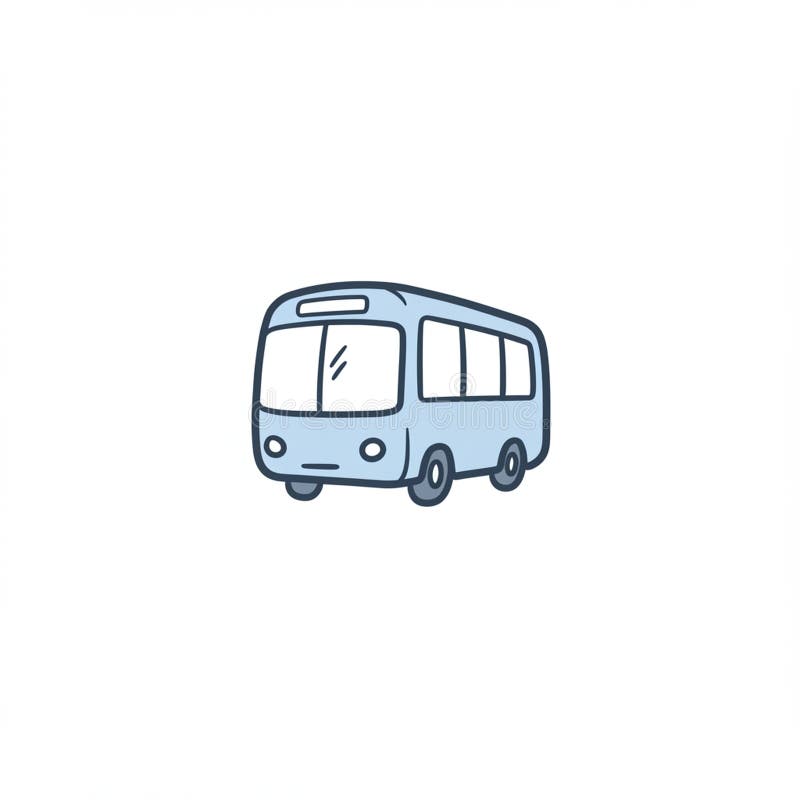 Stylized Illustration of a Light Blue Bus with Simple, Rounded Features ...