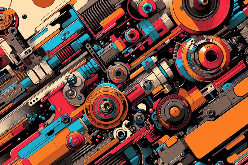 A Stylized Illustration of a Machine with Gears and Levers, Rendered in ...