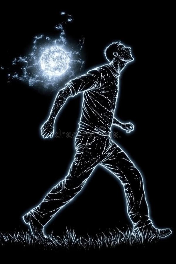 Energetic Man Running Glowing Outline Night Power Energy Abstract Art ...