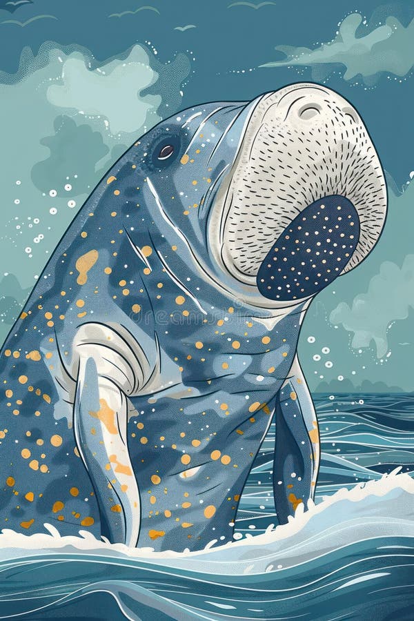 Majestic Manatee Emerging from Ocean Depths, a Stunning Illustration ...