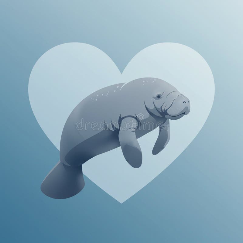 A Stylized Illustration of a Manatee (Trichechus Spp.) on a Blue ...