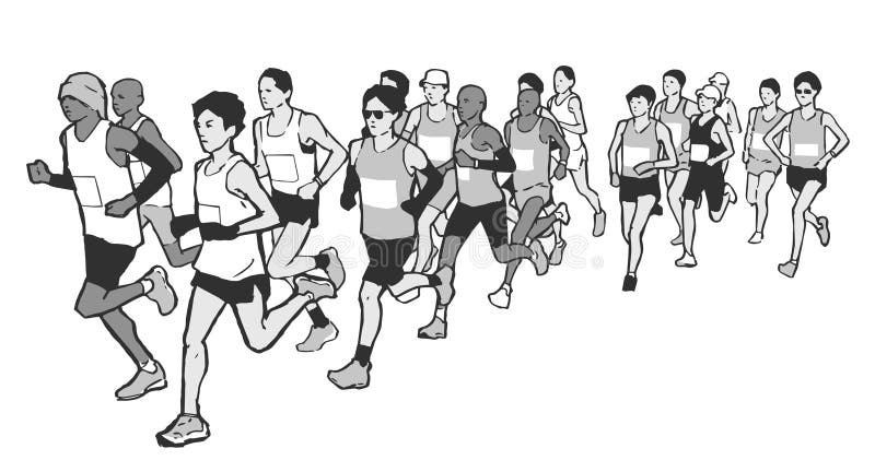 Stylized Illustration of Marathon Runners in Black and White Stock ...