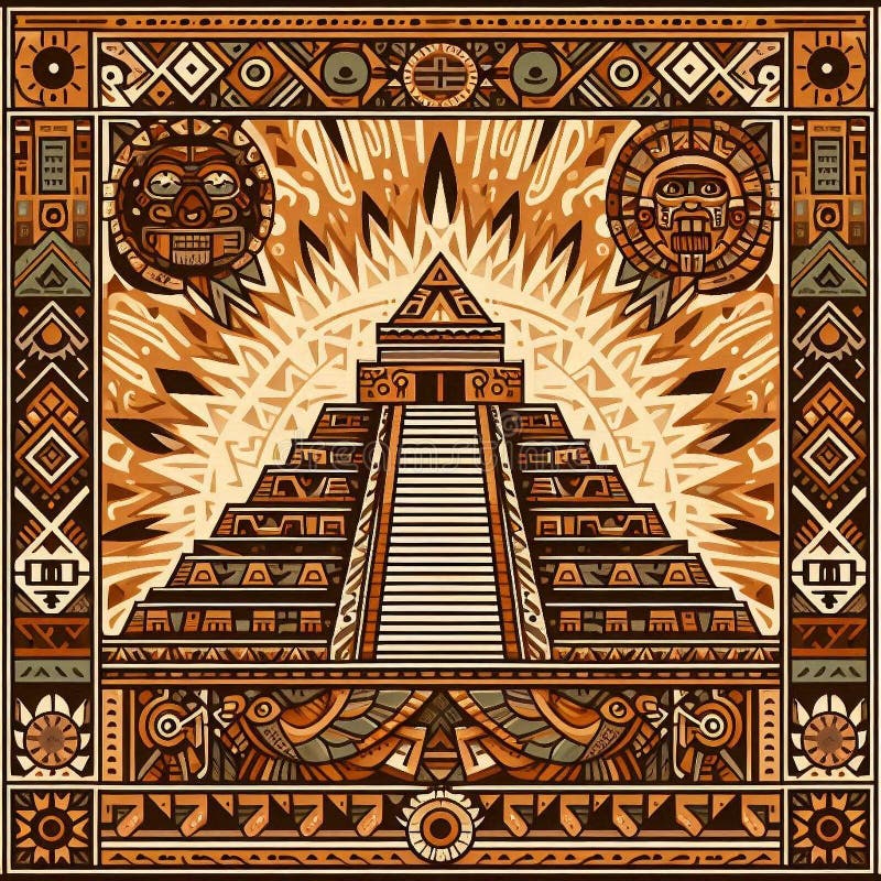 Ancient Mayan Pyramid Art. Ancient Aztec Pyramid Illustration – Tribal ...