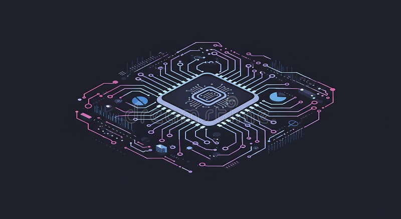 A Stylized Illustration of a Microchip on a Dark Background. the Chip ...
