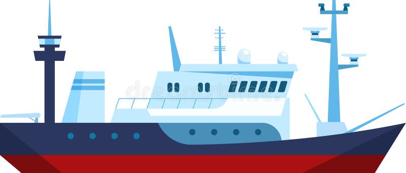 Stylized Illustration of a Modern Cargo Ship with a Blue and Red Color ...