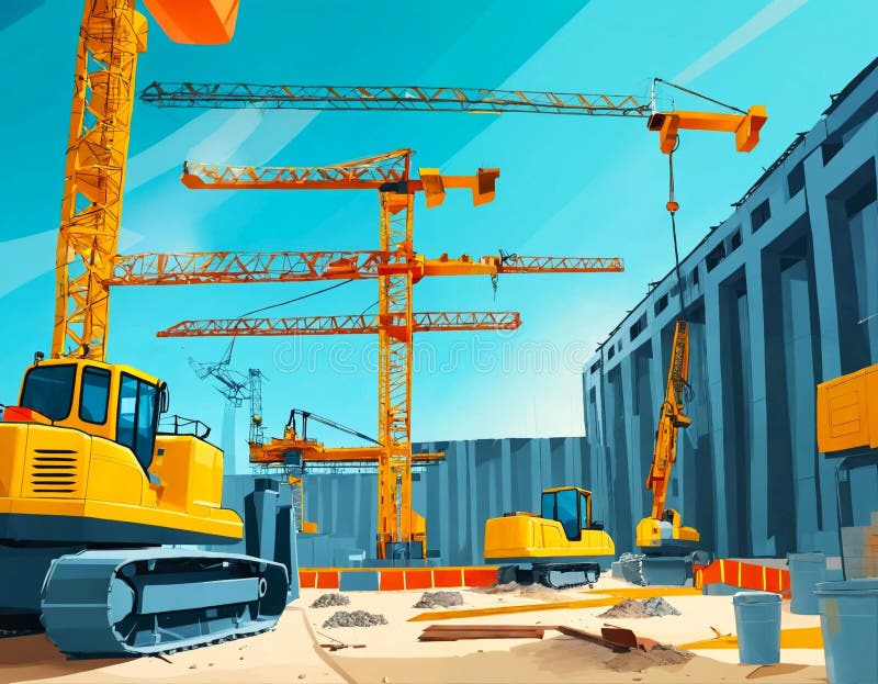 Modern Construction Site during a Workday. Stock Illustration ...