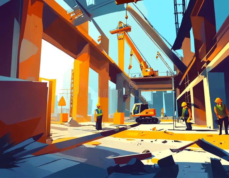 Modern Construction Site during a Workday. Stock Illustration ...