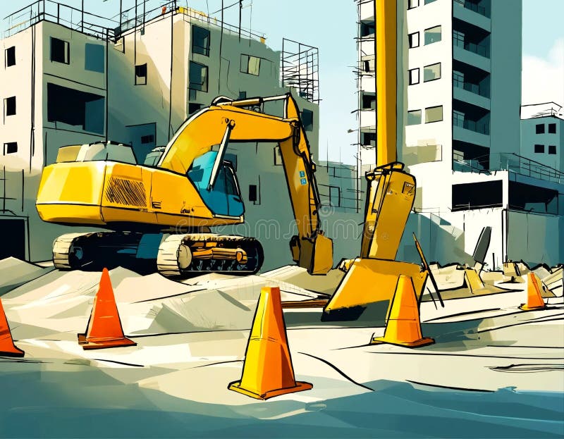 Modern Construction Site during a Workday. Stock Illustration ...