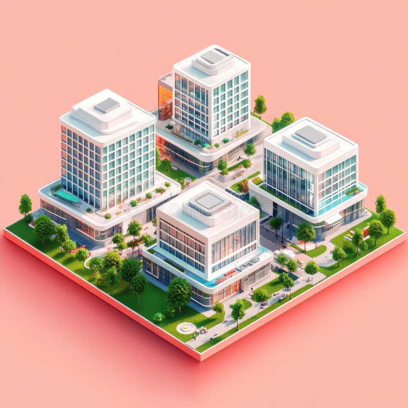 A Stylized Illustration of Modern Office Buildings Surrounded by ...