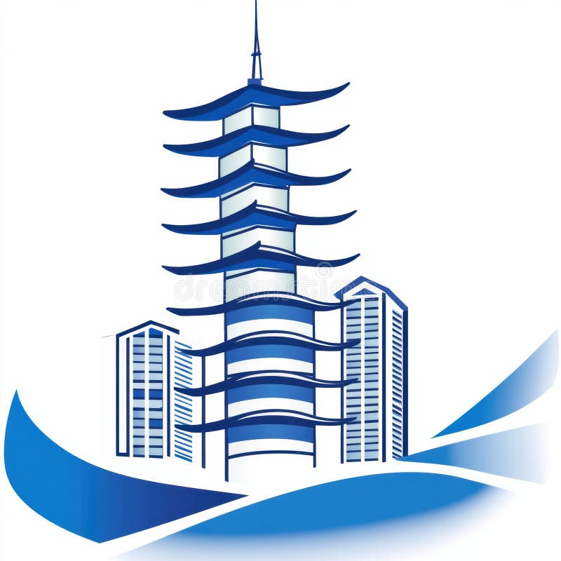 Blue Pagoda Skyscraper stock illustration. Illustration of skyscraper ...