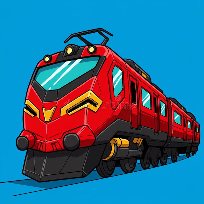 A Stylized Illustration of a Modern Train, Featuring a Sleek Red Design ...