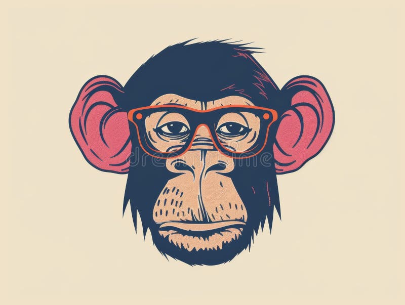 A Stylized Illustration of a Monkey Wearing Glasses, Looking Directly ...