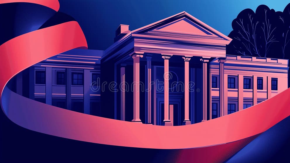 A Stylized Illustration of a Neoclassical Building with Columns and a ...