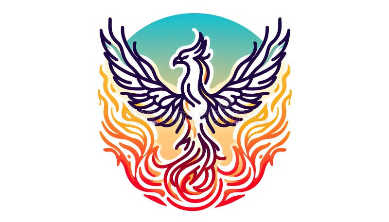 A Stylized Illustration of a Phoenix in Bold Lines with Outstretched W ...