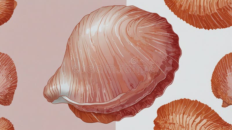 Stylized Illustration of Pink and Orange Sea Shells with Detailed ...
