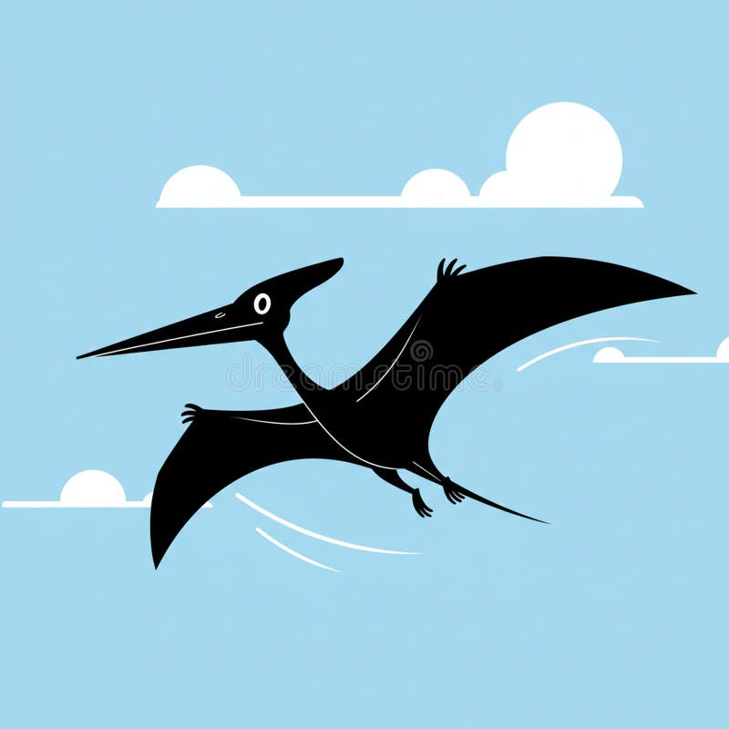 Stylized Illustration of a Pterosaur, Possibly a Pteranodon, Flying in ...