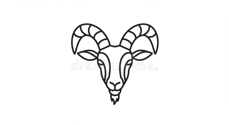 Stylized Illustration of a Ram S Head, Featuring Prominently Curved ...