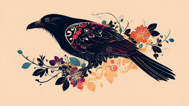 A Stylized Illustration of a Raven Stock Illustration - Illustration of ...