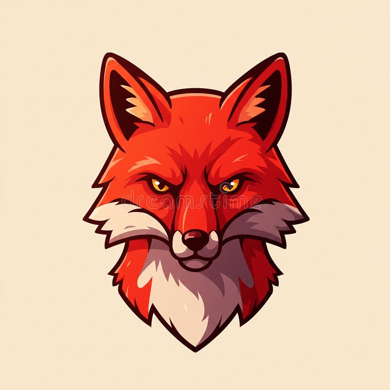 Stylized Illustration of a Red Fox Head with Intense, Narrowed Eyes ...