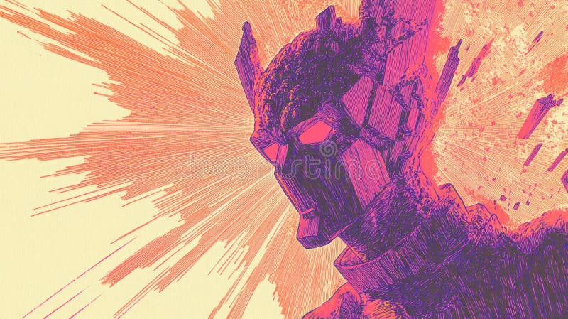 A Stylized Illustration of a Robotic Figure with an Explosive ...