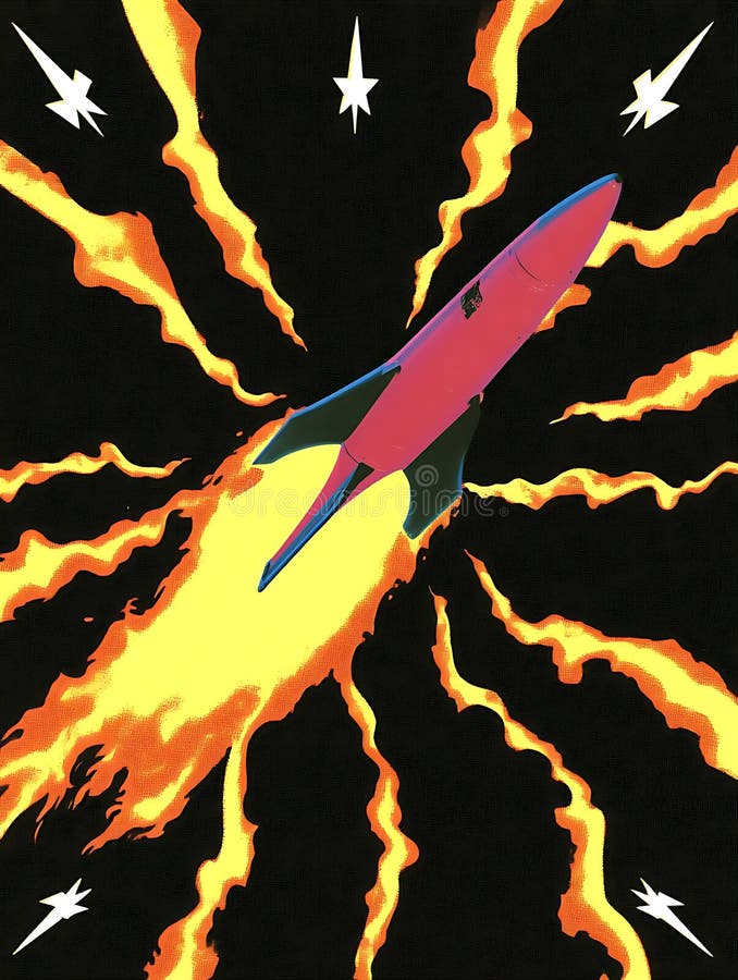 A Stylized Illustration of a Rocket Ascending in Space. the Rocket is ...
