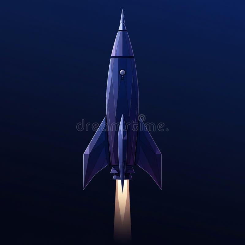 Stylized Illustration of a Rocket Launching Against a Dark Blue ...