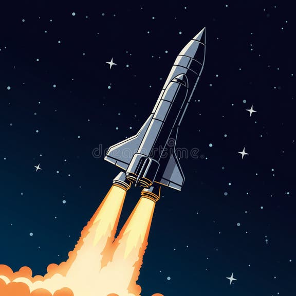 A Stylized Illustration of a Rocket Launching into Space. the Rocket ...