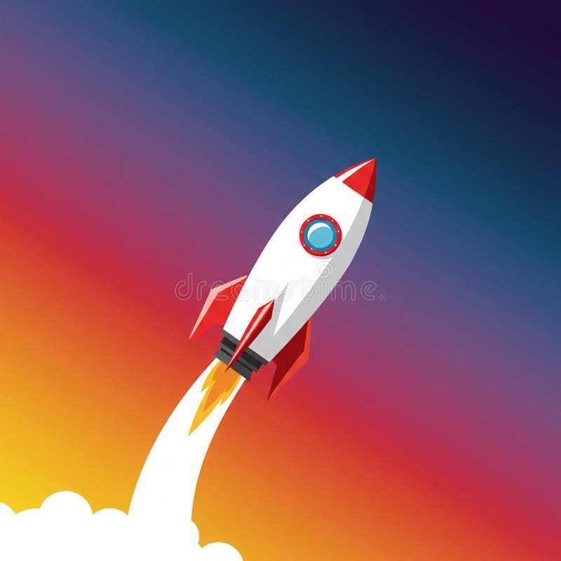 A Stylized Illustration of a Rocket Launching into Space. the Rocket is ...