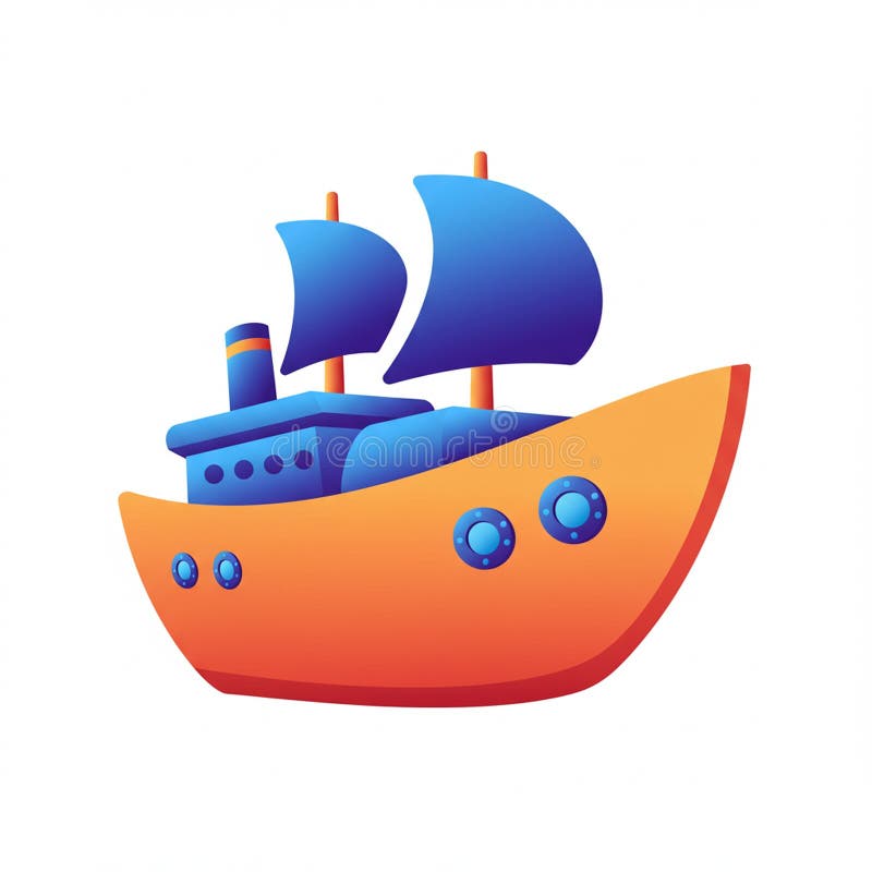 Stylized Illustration of a Sailing Ship Featuring an Orange Hull and Blue Sails. the Vessel ...