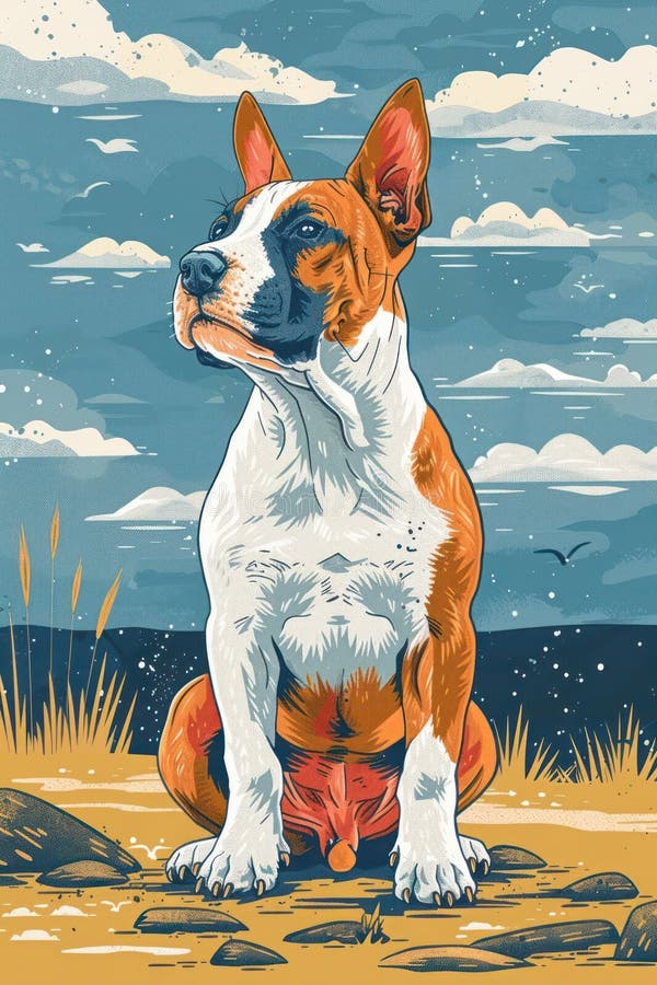 Majestic Boxer Dog Sitting by the Sea, Ocean Sunset View Stock ...