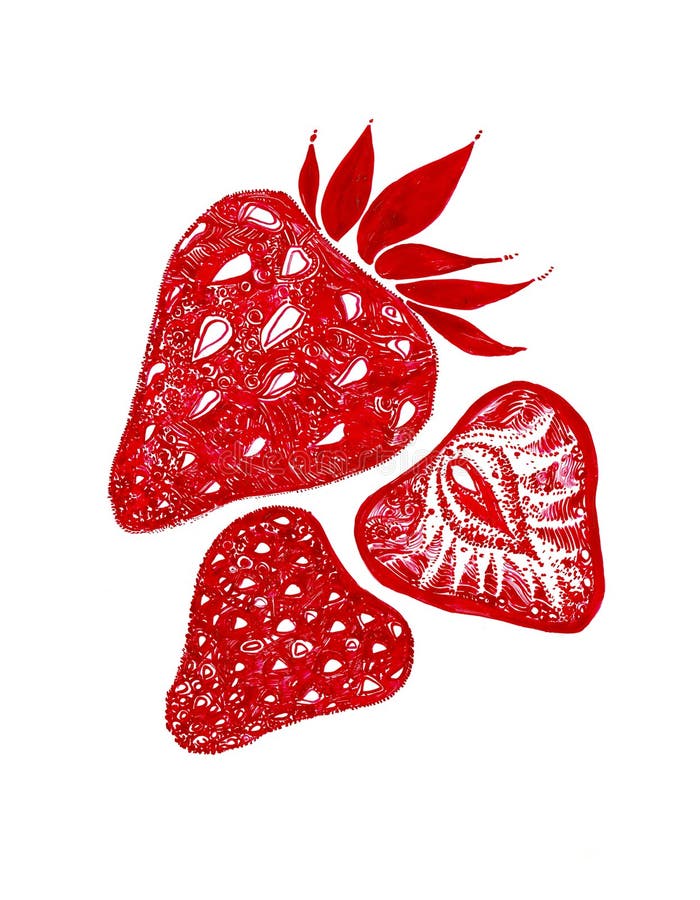 Stylized Illustration. a Set of Strawberries. Isolated on a White ...