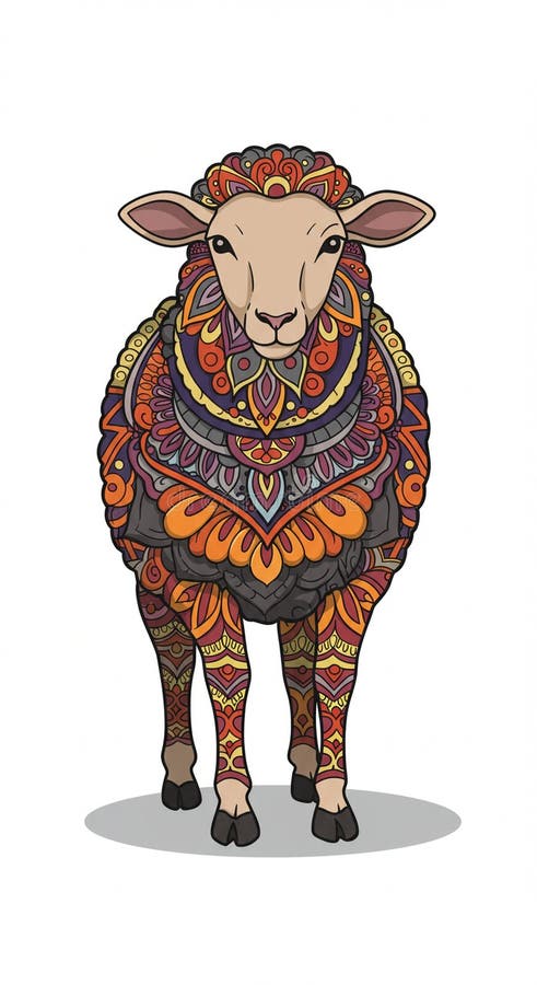 Stylized Illustration of a Sheep Adorned with Intricate, Colorful ...