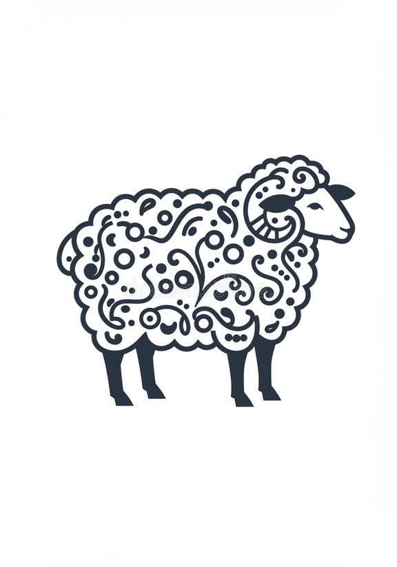 Stylized Illustration of a Sheep Features Intricate, Decorative ...