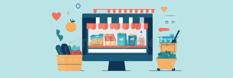 Stylized Illustration Showing an Online Grocery Order Summary on a ...