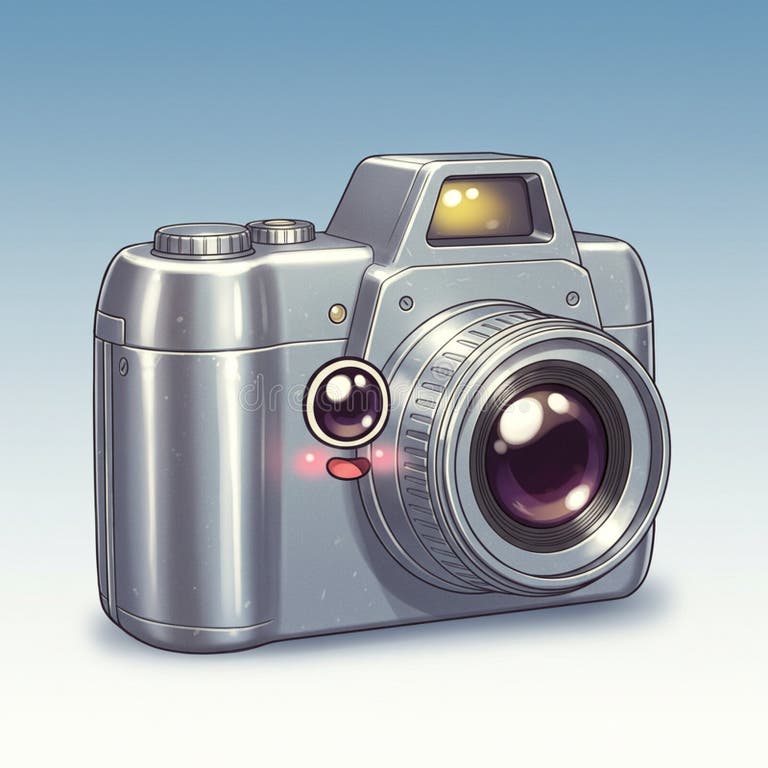 Stylized Illustration of a Silver Digital Camera with a Large ...