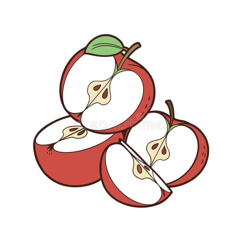 Stylized Illustration of Sliced Red Apples Stacked on Each Other Stock ...