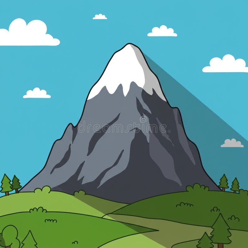 A Stylized Illustration of a Snow-capped Mountain with a Prominent ...