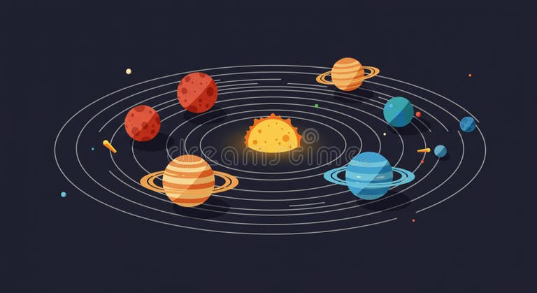 Stylized Illustration of the Solar System Featuring the Sun and Planets ...