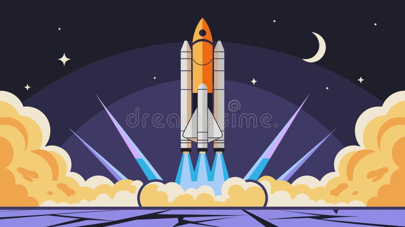 Stylized Illustration of Space Rocket Launch, Emphasizing Power. Stock ...