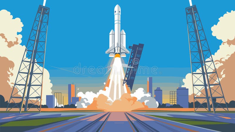 Stylized Illustration of Space Rocket Launch, Emphasizing Power. Stock ...