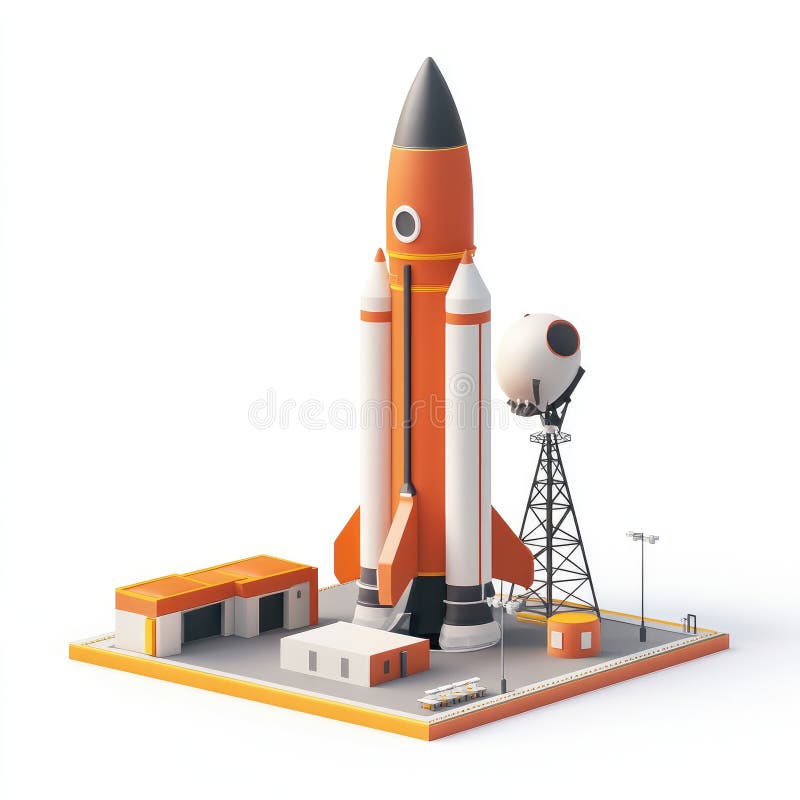 Orange Rocket on Launchpad, Ready for Space Mission Stock Illustration ...