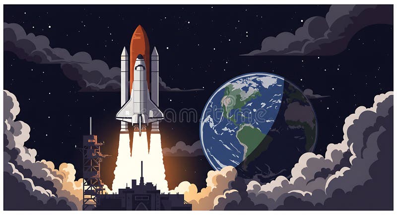 Space Shuttle Launch Illustration Stock Illustration - Illustration of ...