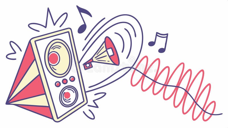 Stylized Illustration of a Speaker Emitting Dynamic Music Sound Waves ...