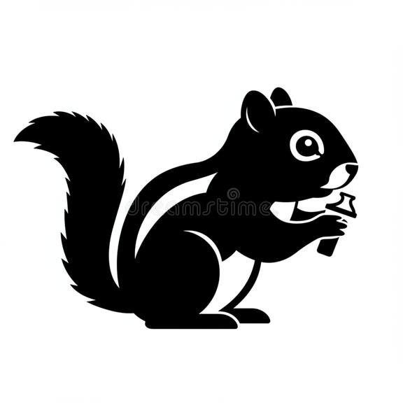 Stylized Illustration of a Squirrel in a Solid Black Silhouette. the Squirrel is Depicted in ...